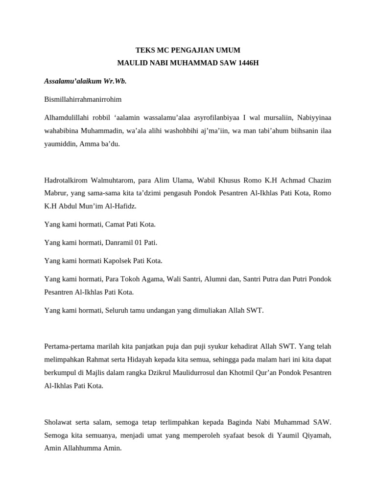 Teks MC Pengajian Umum 1 | PDF