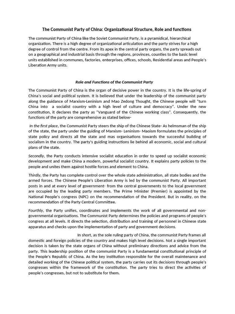 CCP Structure and Governance in China | PDF | Communism | Socialism
