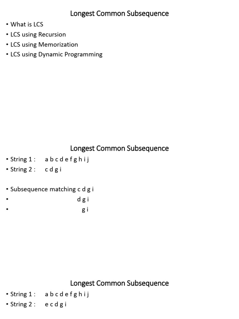 LCS 1 | PDF | Dynamic Programming | Algorithms