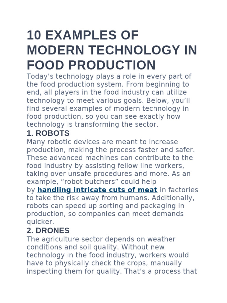 10 Examples of Modern Technology in Food Production | PDF | Food ...