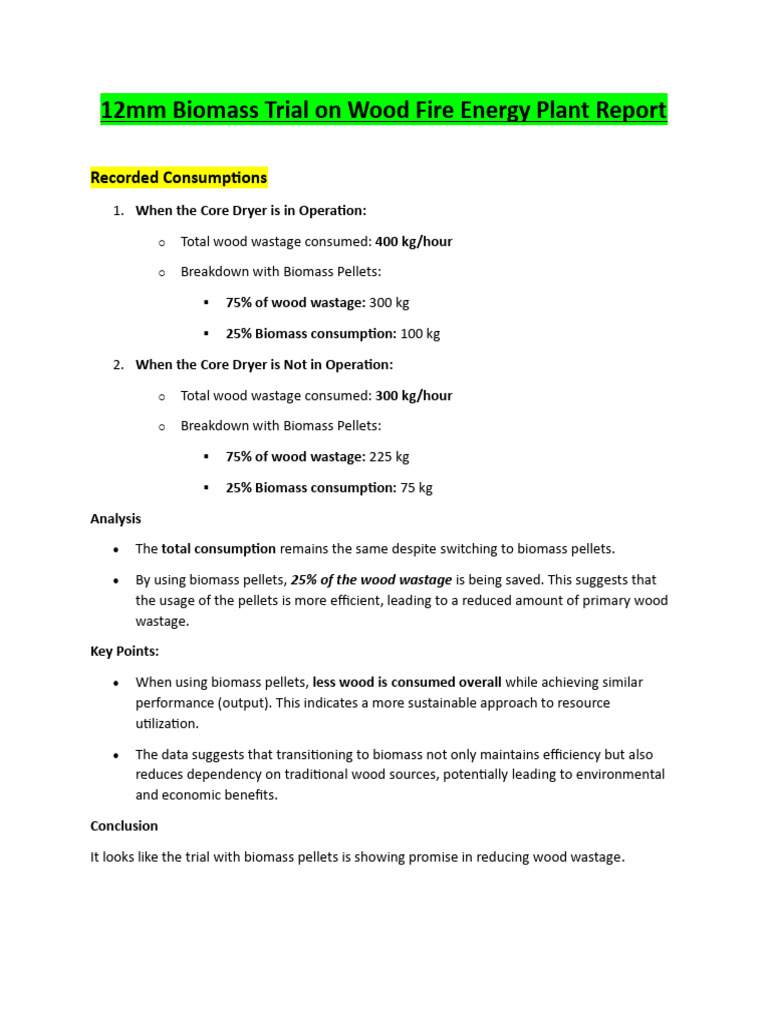 12mm Biomass Trial on Wood Fire Energy Plant Report | PDF