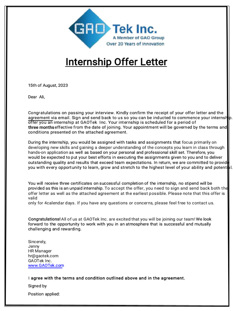 Gao Offer Letter Ali (1) | PDF