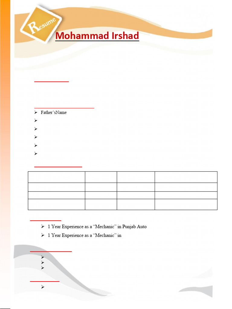 Mohammad Irshad's Professional Profile | PDF