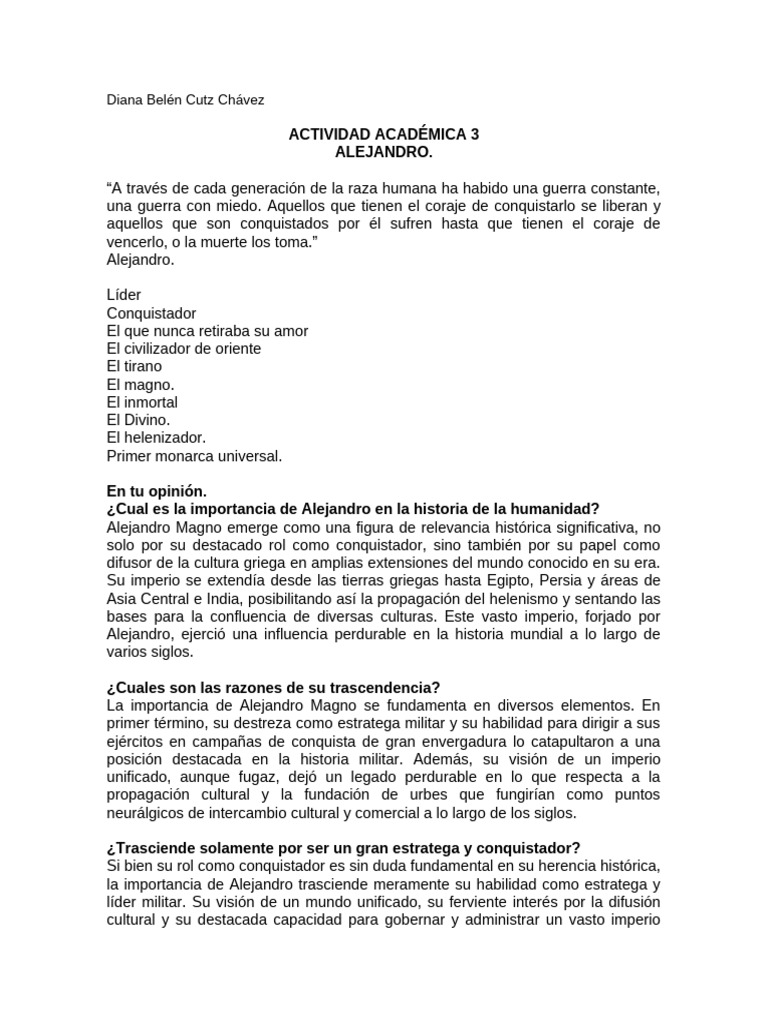 Alejandro Magno: Legado y Valores Históricos | PDF | Alejandro el Grande