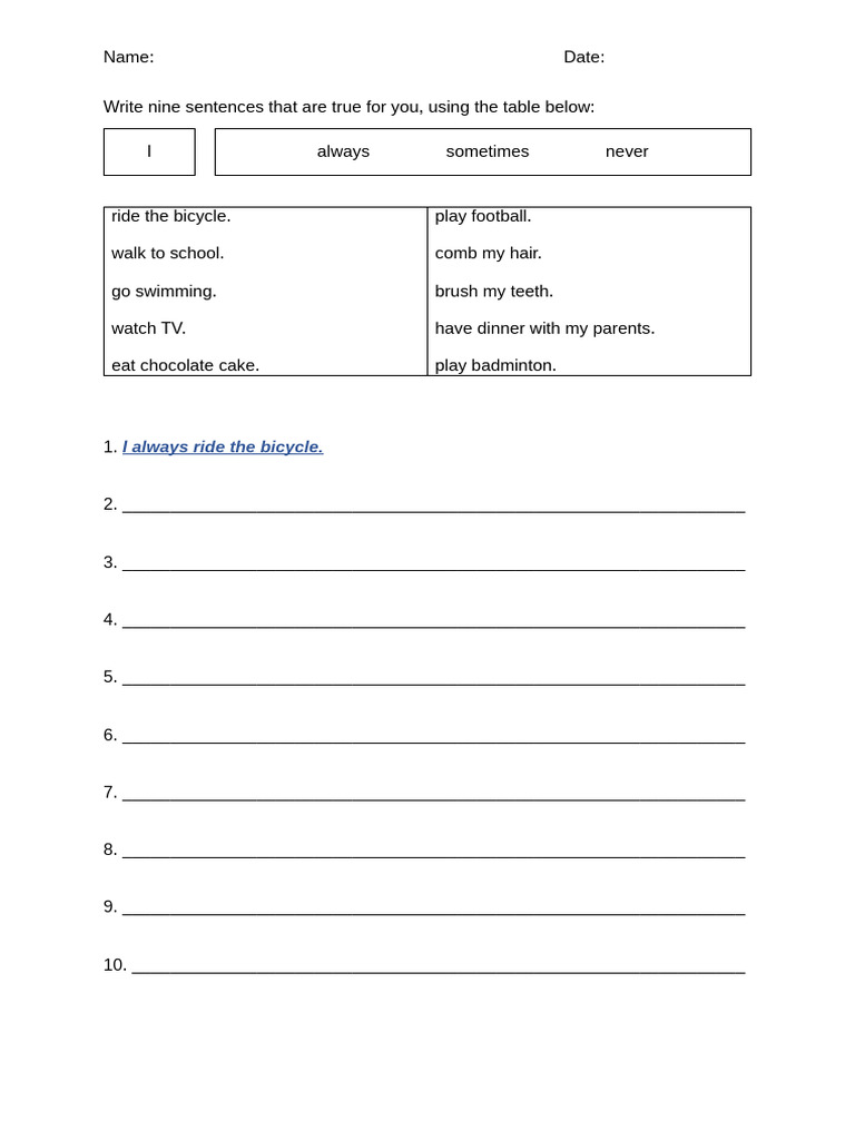 Always Sometimes Never Year 3 | PDF
