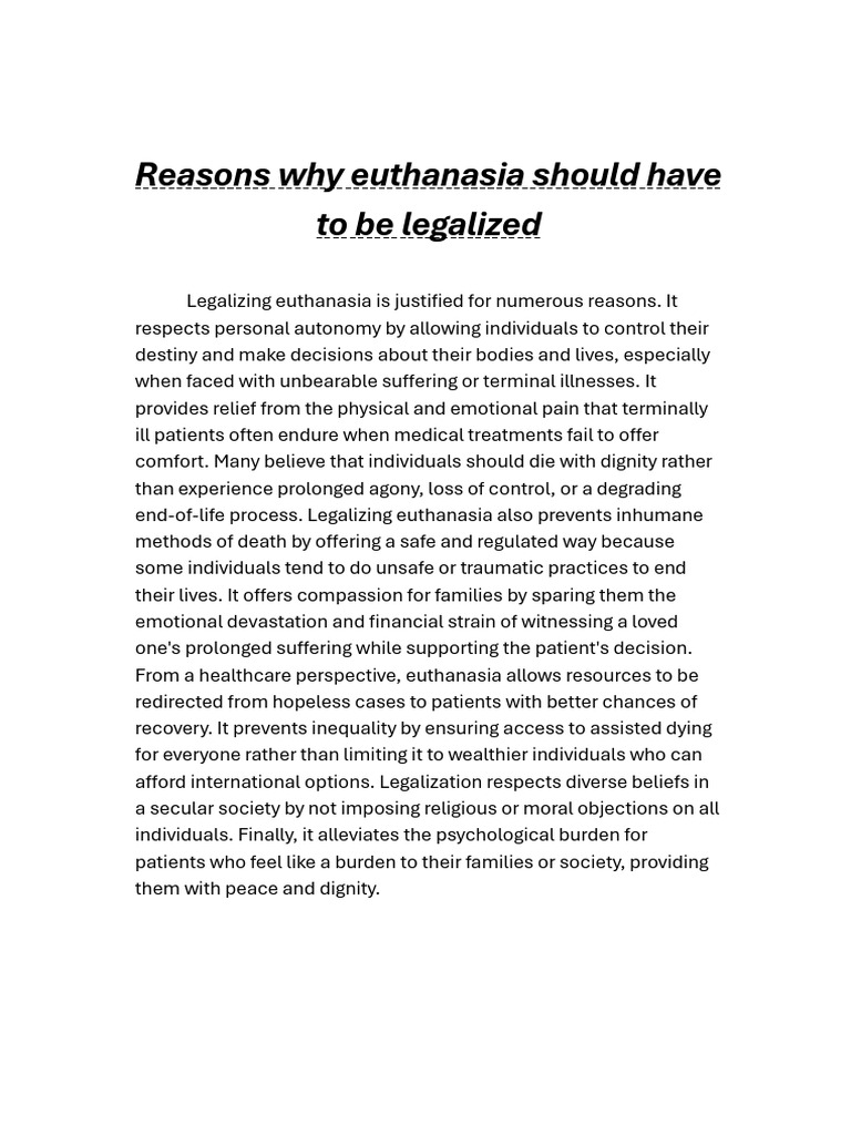 Legalization of Euthanasia Paragraph | PDF | Terminal Illness | Psychology