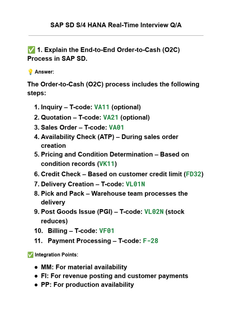 SAP SD S/4 HANA Interview Q&A Guide | PDF | Invoice | Pricing
