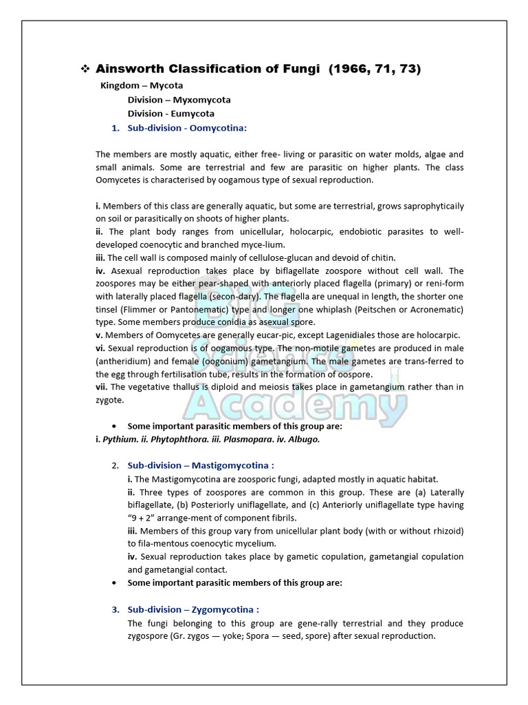 Ainsworth Classification of Fungi | PDF | Fungus | Sexual Reproduction