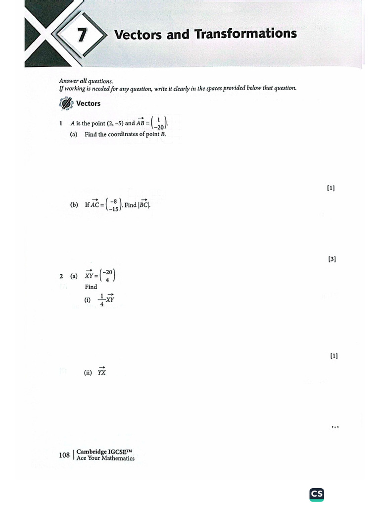 Ace Mathematics CHP 7 Vectors and Transformations | PDF