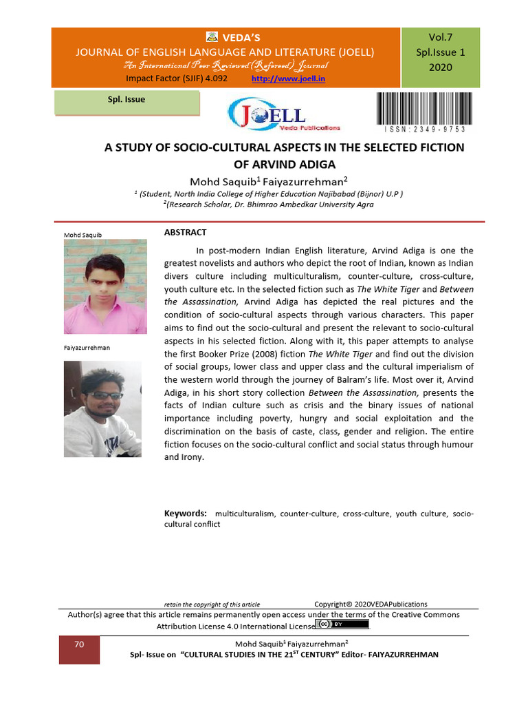 70 74 Cultural Aspects in The Selected Fiction of Arvind Adiga | PDF