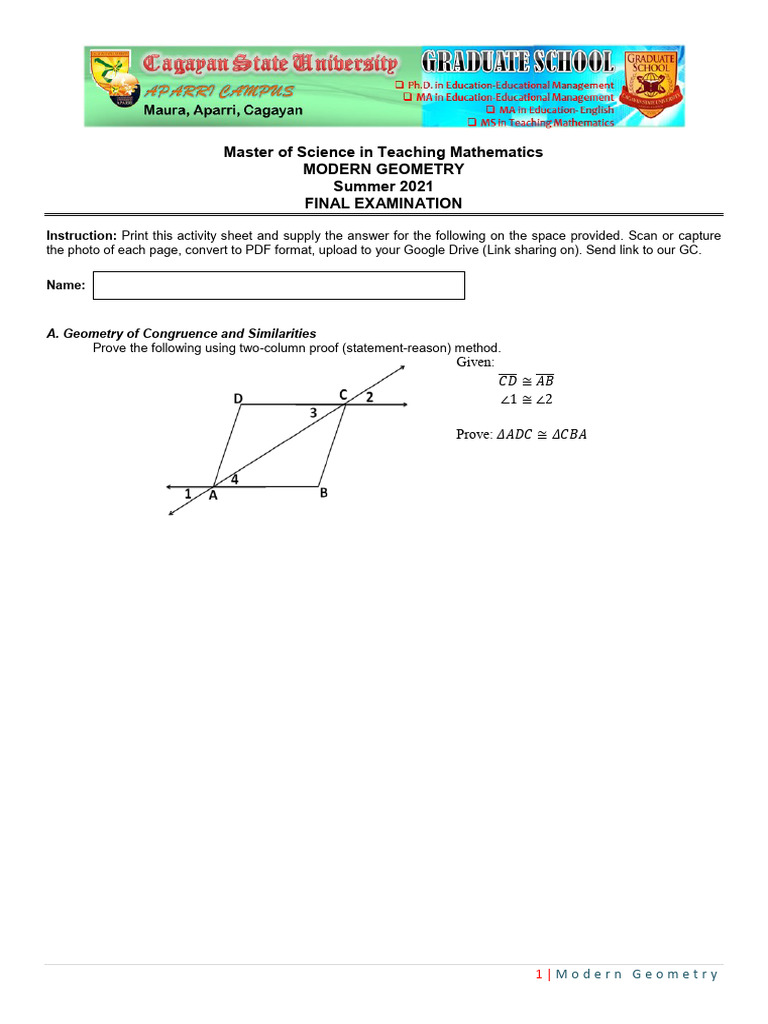 MG Final Exam | PDF | Geometry | Hyperbolic Geometry