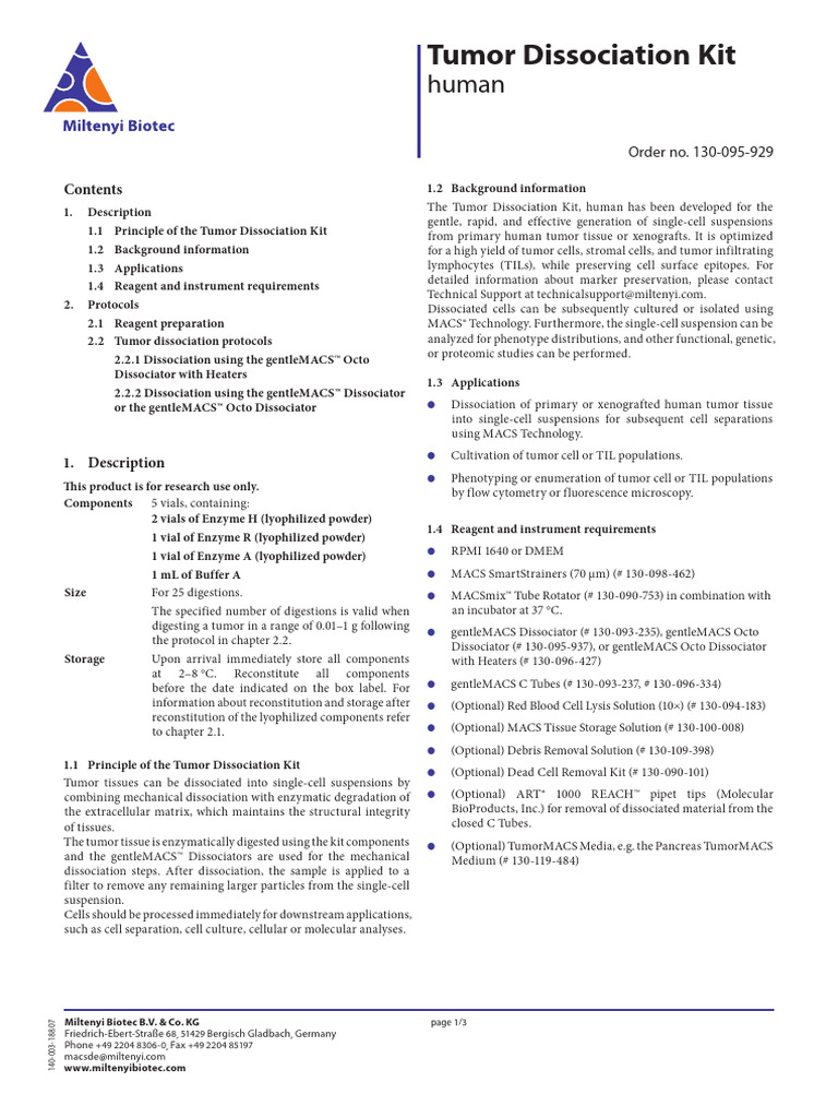Tumor Dissociation Kit, Human (Until Lot 5250302868) | PDF | Neoplasms ...
