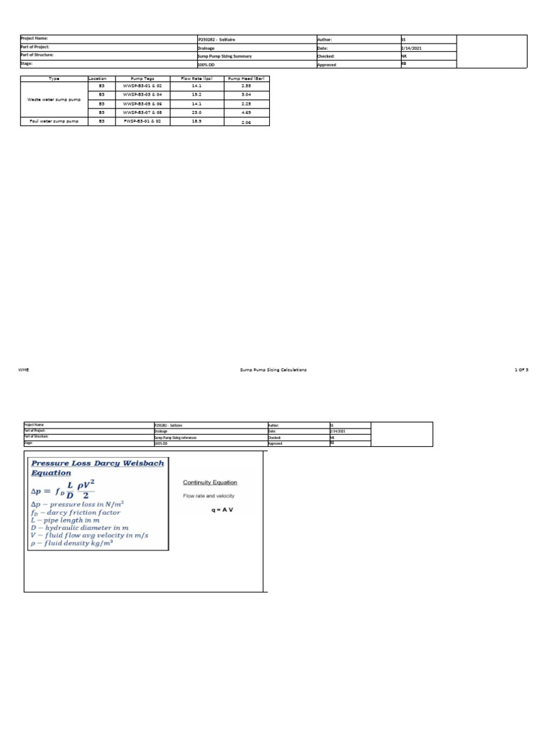 Sump Pump Sizing Calculations Summary | PDF | Pump | Hydraulics