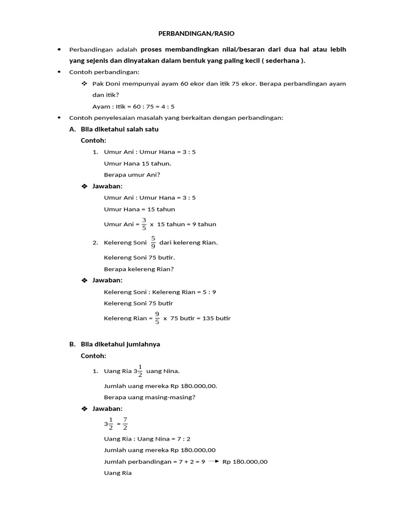 Panduan Perbandingan dan Rasio Matematika | PDF