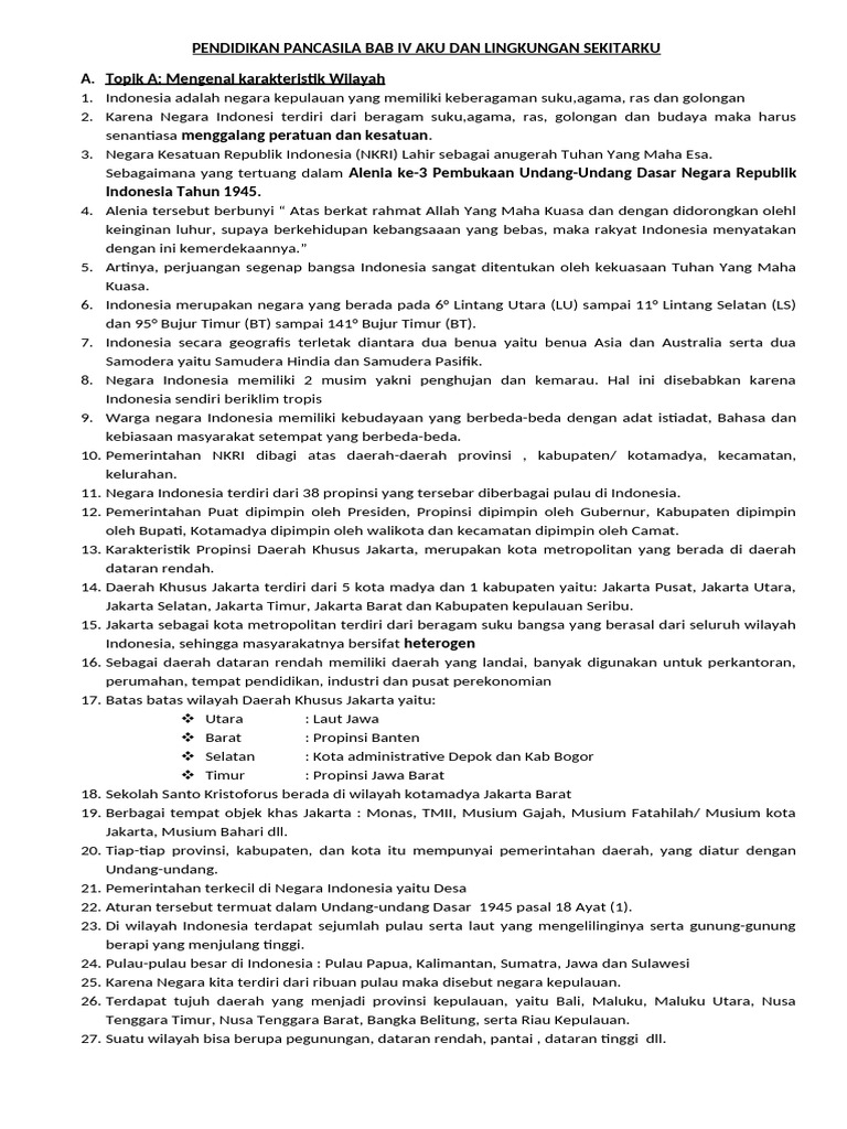 CATATAN PKN KARAKTERISTIK WILAYAH DAN GOTONG ROYONG BAB IV KUMER | PDF