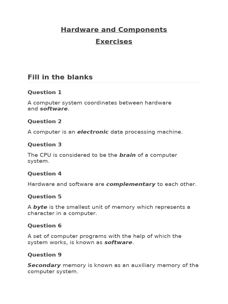 Hardware and Components exercises | PDF | Computer Data Storage | Computer Hardware