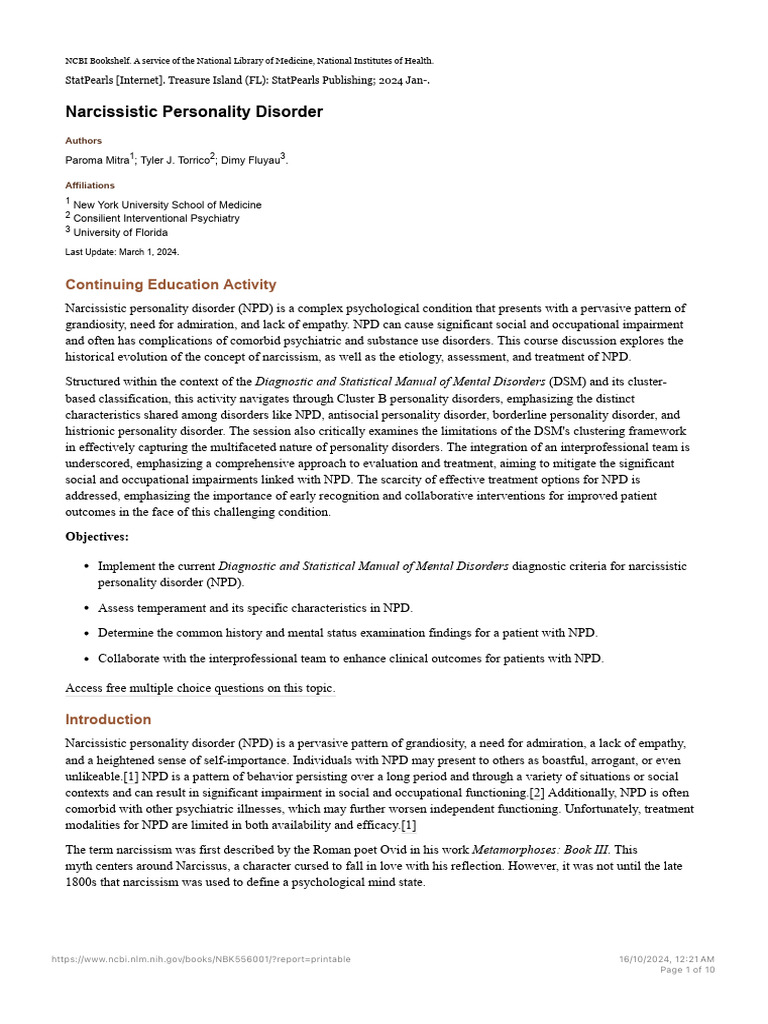 Understanding Narcissistic Personality Disorder | PDF | Personality ...
