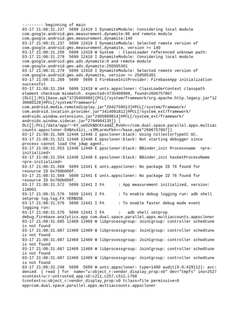 com.dual.space.parallel.apps.multiaccounts.appscloner_logcat | PDF | Android (Operating System ...