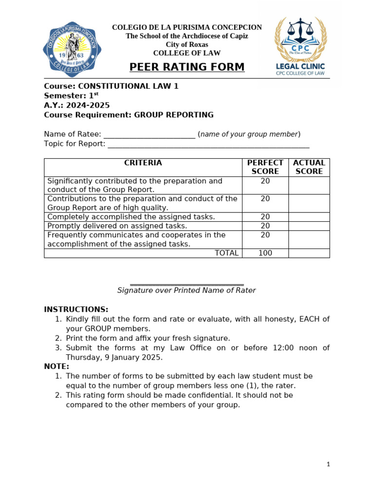 Peer Rating - Group Report | PDF