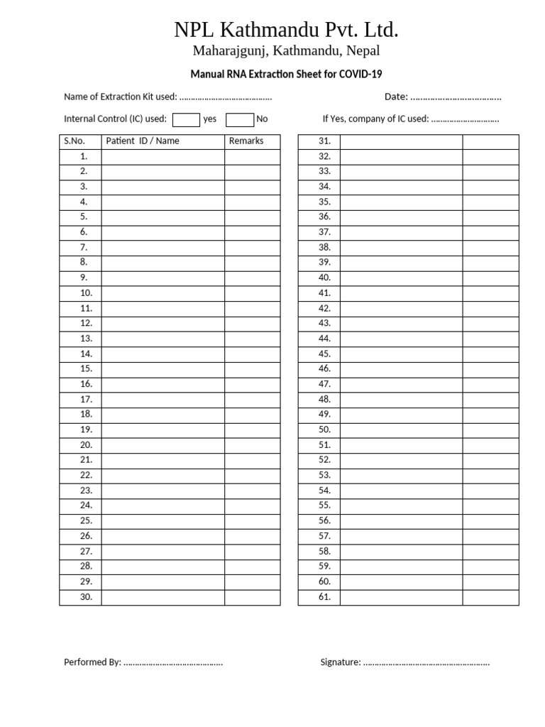 Manual Extraction Sheet NPL Kathmandu | PDF