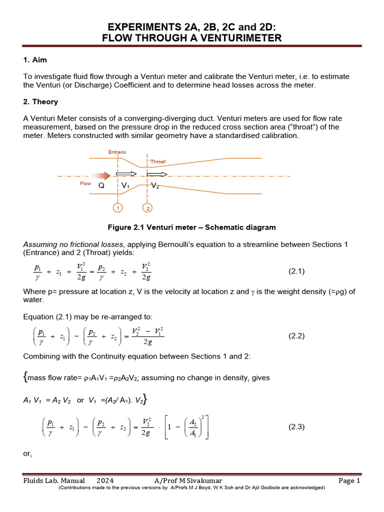 Venturi Meter Flow Experiment Guide | PDF | Flow Measurement | Process Engineering