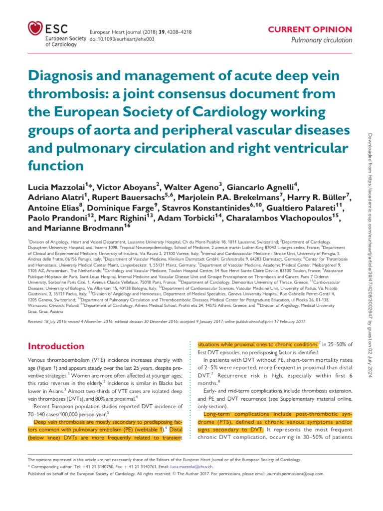 ESC Guidelines for Acute DVT Management | PDF | Thrombosis | Vein