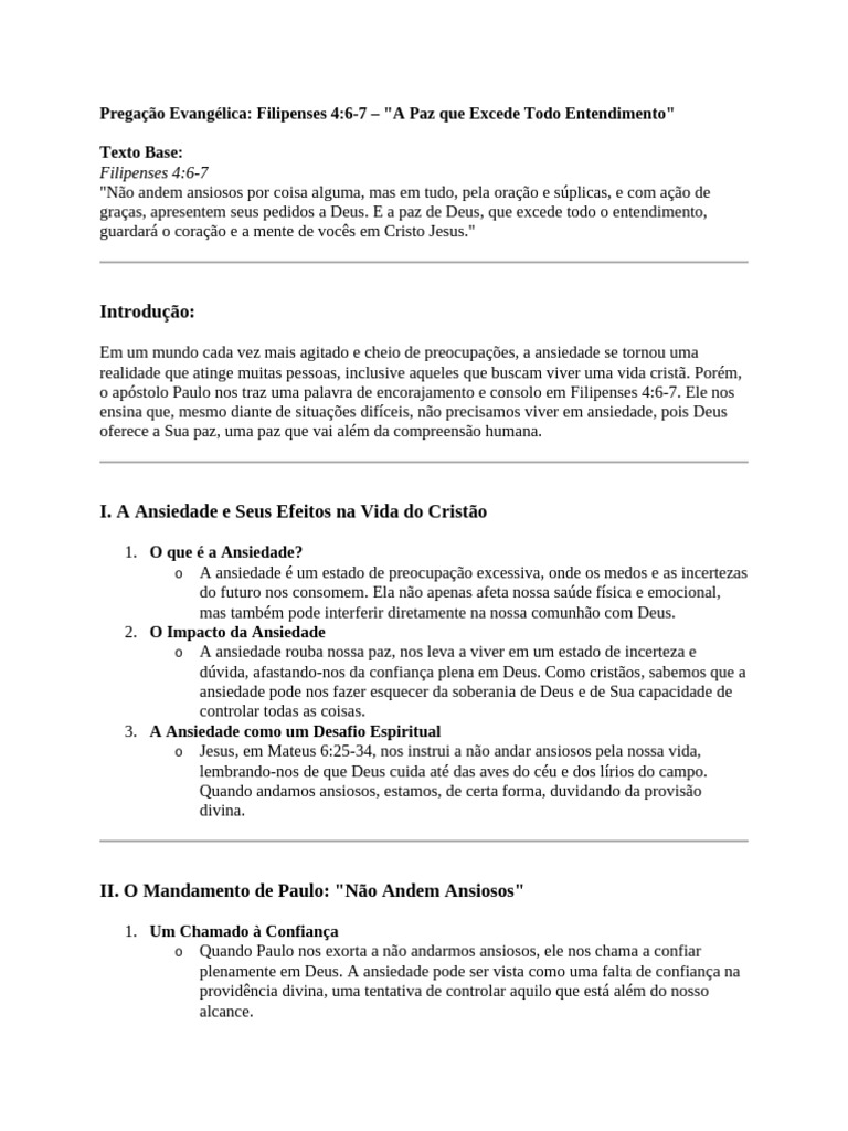 A Paz Que Excede Todo Entendimento | PDF | Oração | Deus