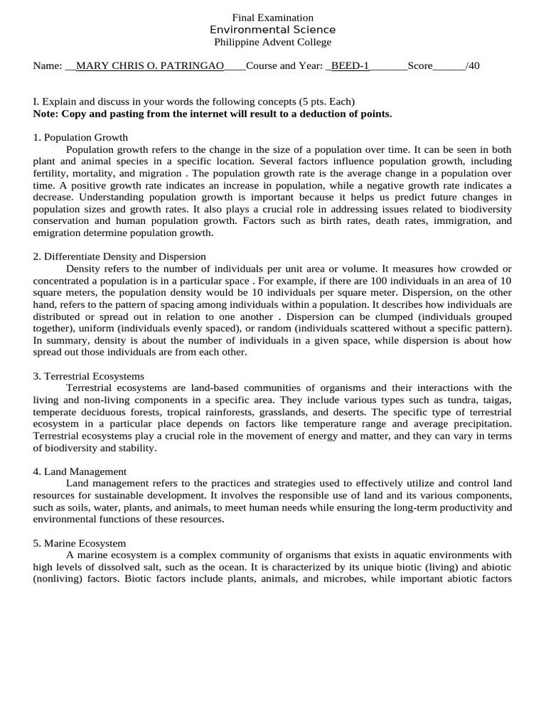 Environmental Science Final Exam Guide | PDF | Water Resources | Ecosystem