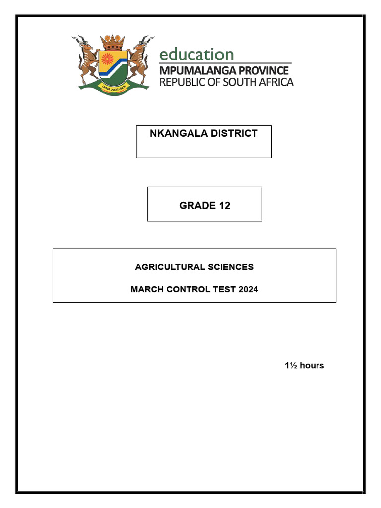 Nkangala Agric Grade 12 March Test 2024 | PDF | Digestion | Ruminant