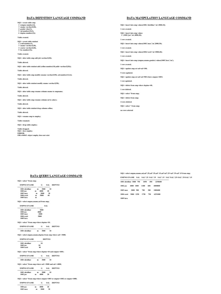 SQL Data Definition and Manipulation Guide | PDF | Sql | Information ...