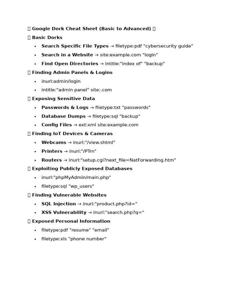 Main Google Dork Cheat Shee1 | PDF