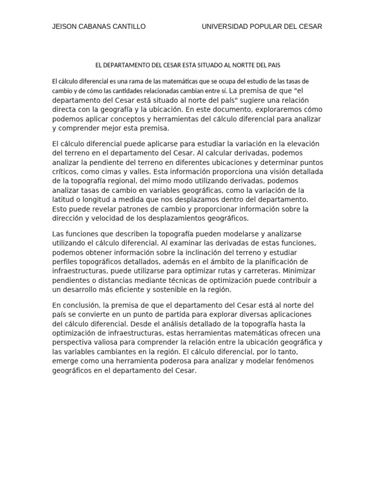 El Departamento Del Cesar Esta Situado Al Nortte Del Pais | PDF