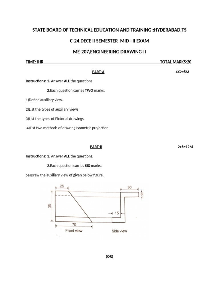 Engineering Drawing II Exam Paper | PDF