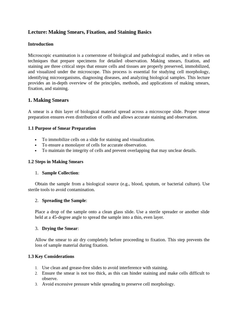 Making Smear, Fixation and Staining | PDF | Staining | Fixation (Histology)