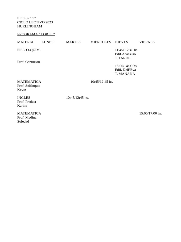 Horarios Programa Forte | PDF