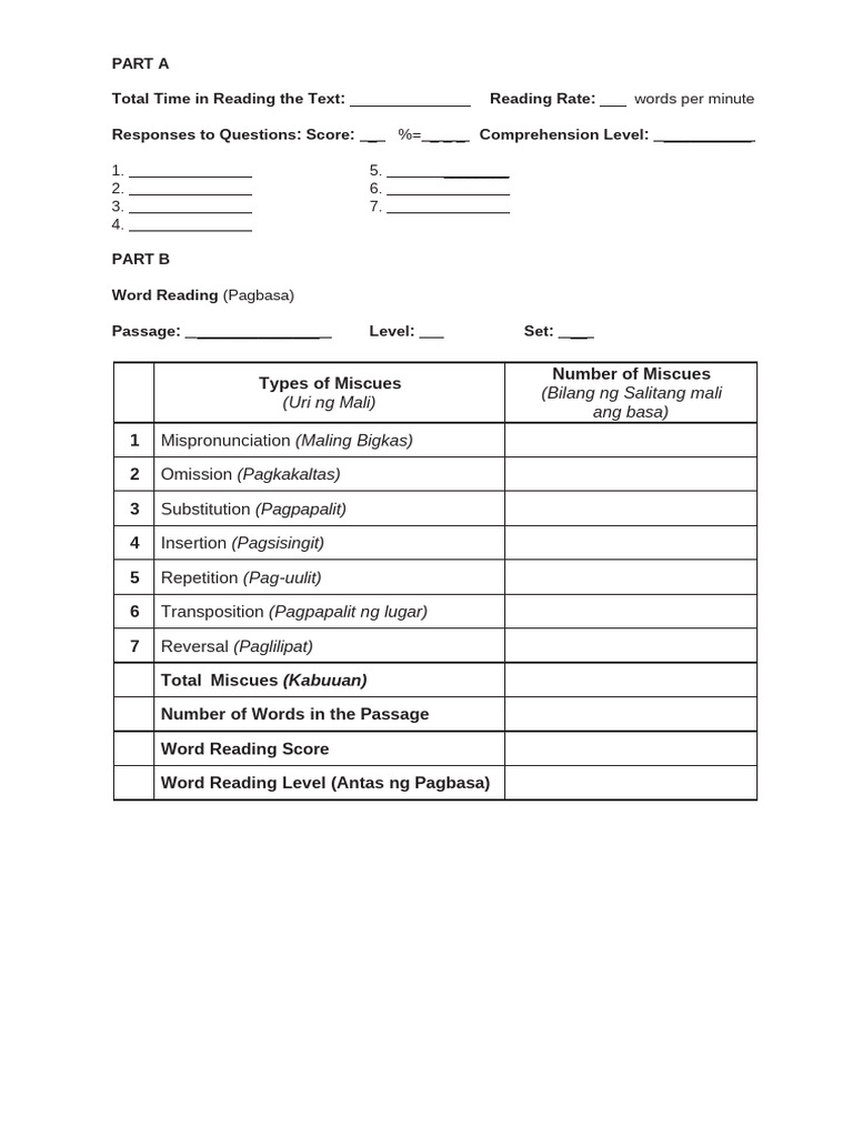 Phil Iri Form 3 | PDF