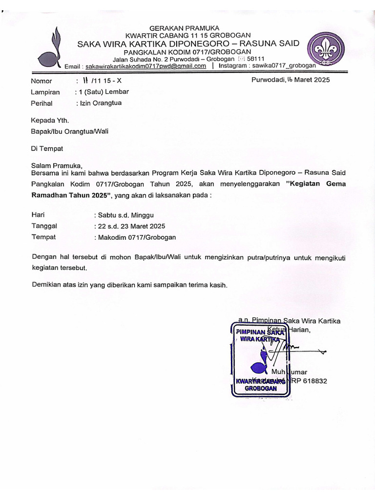 Surat Izin Orangtua BSB | PDF