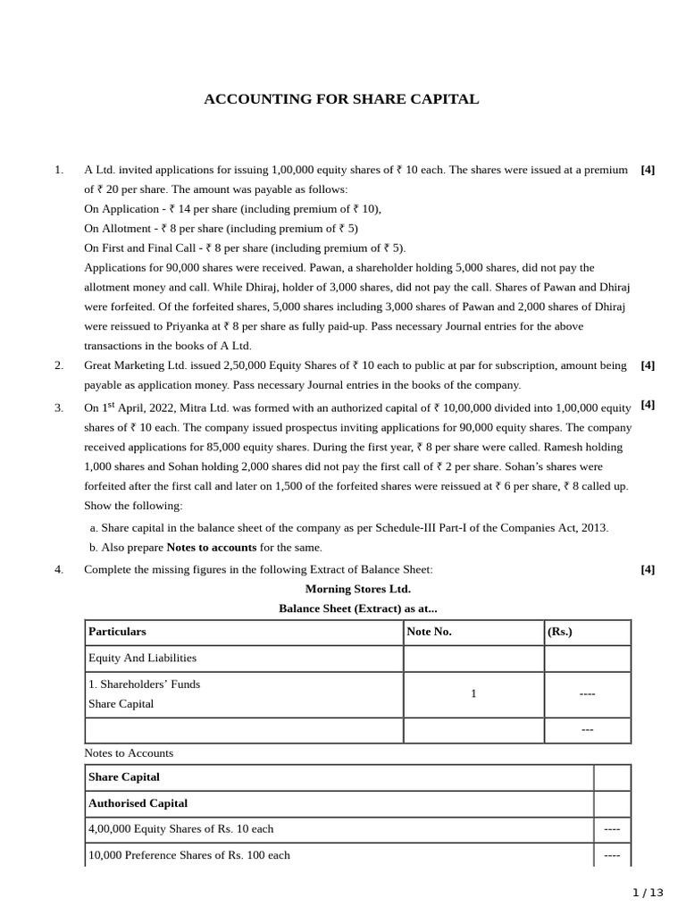 Accounting For Share Capital | PDF | Equity (Finance) | Balance Sheet