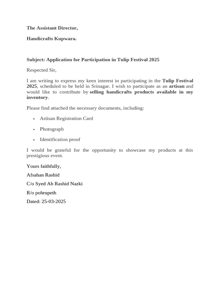 Apllication For Participation | PDF