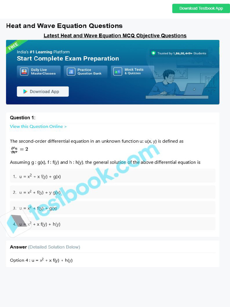 MCQ On Heat and Wave Equation 5eea6a0a39140f30f369dbe9 | PDF