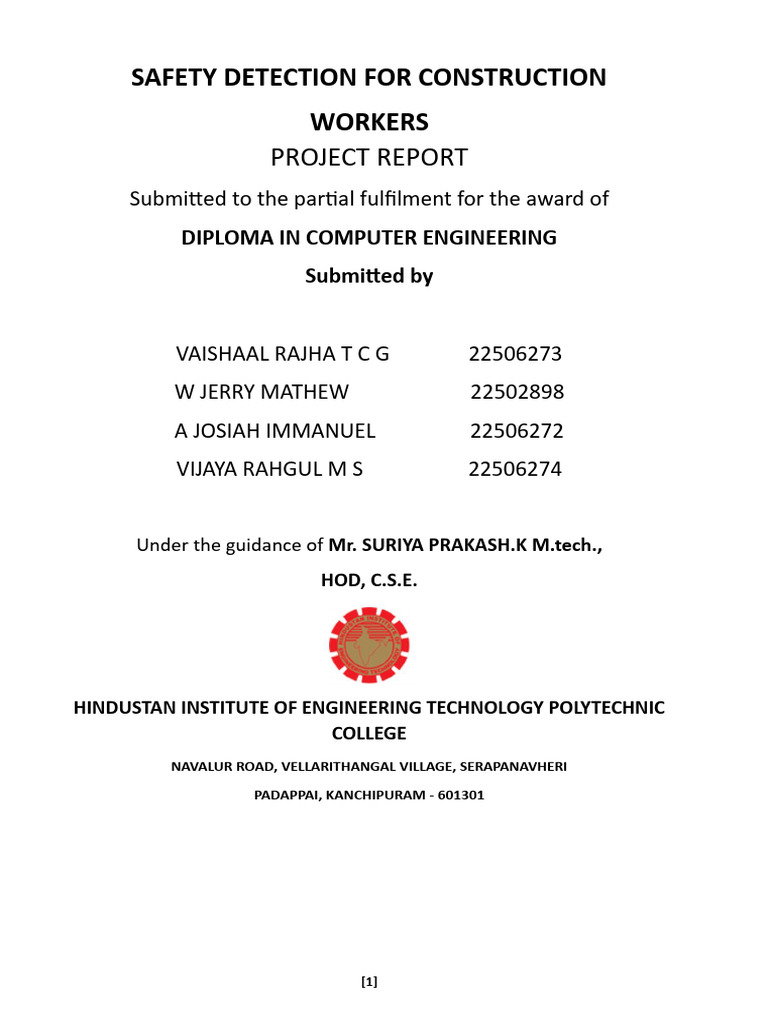 Safety Detection For Construction Project Report | PDF | Computer Science | Computing