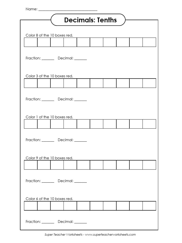 Decimal Tenths Worksheet 1 | PDF
