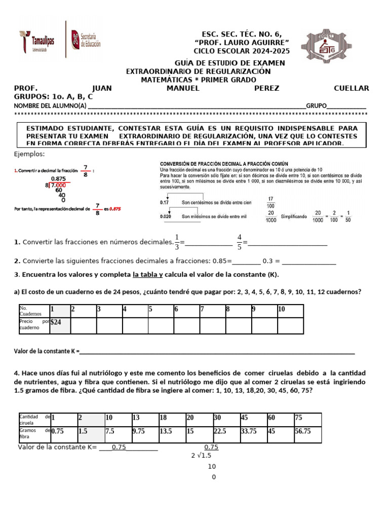 Guía de Estudio Matemáticas 1er Grado | PDF | Porcentaje | Matemática ...
