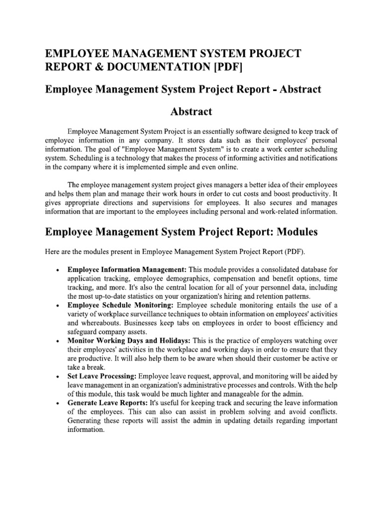 Employee Management System Project Report | PDF