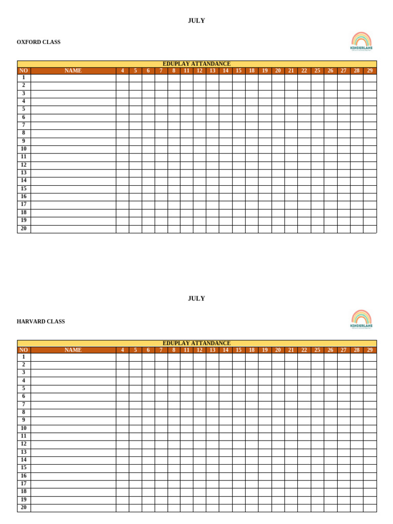 July EduPlay Attendance Records | PDF