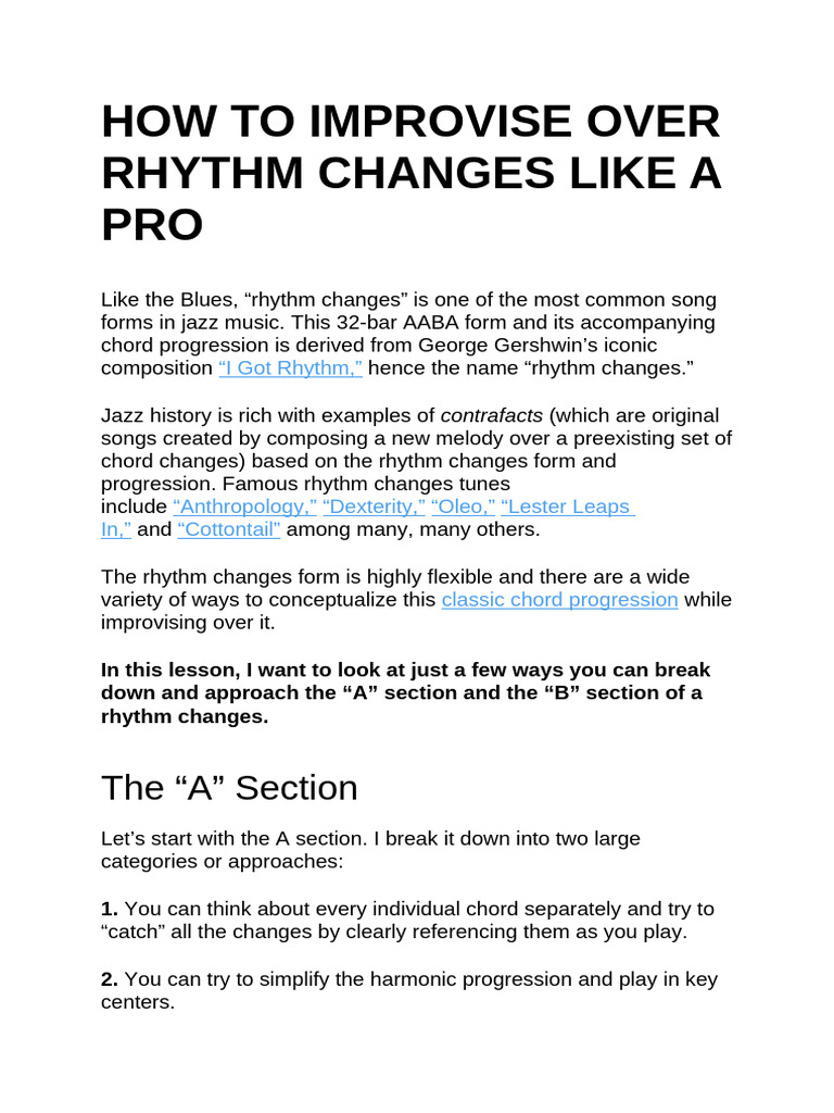 How To Improvise Over Rhythm Changes Like A Pro | PDF | Chord (Music ...
