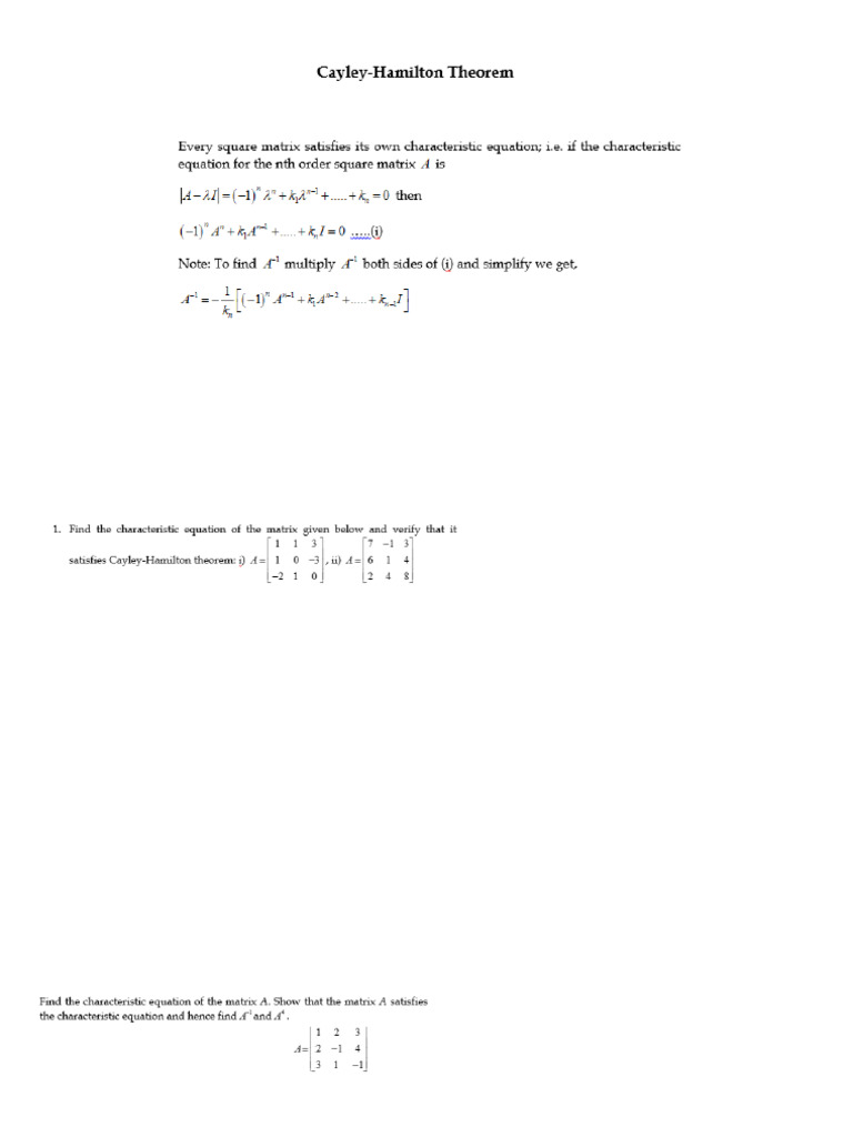 Cayley Hamilton THM With Solution | PDF