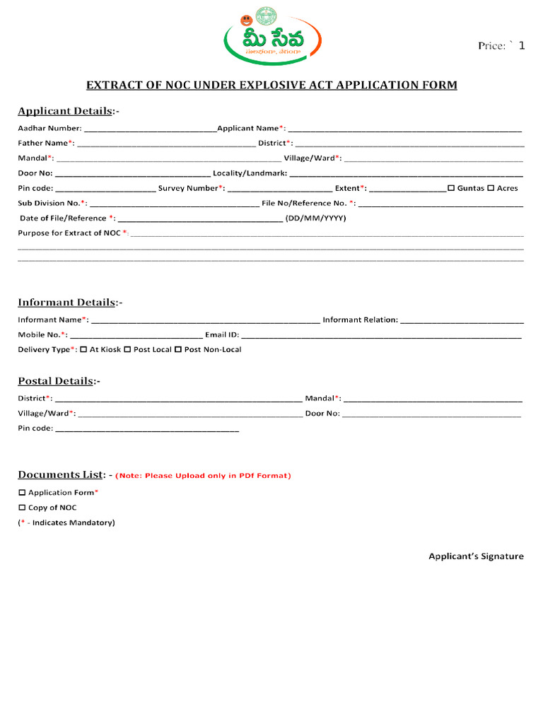 Extract of NOCUnder Explosive Act Application Form | PDF