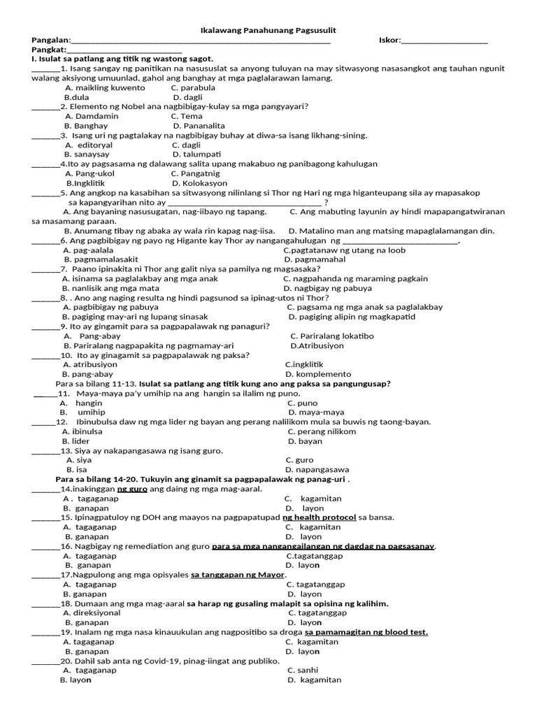 2nd-Periodical-Test-Fil-10-23-24 For Print | PDF