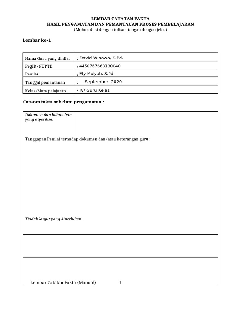 Contoh Lembar Catatan Fakta PKG - A | PDF